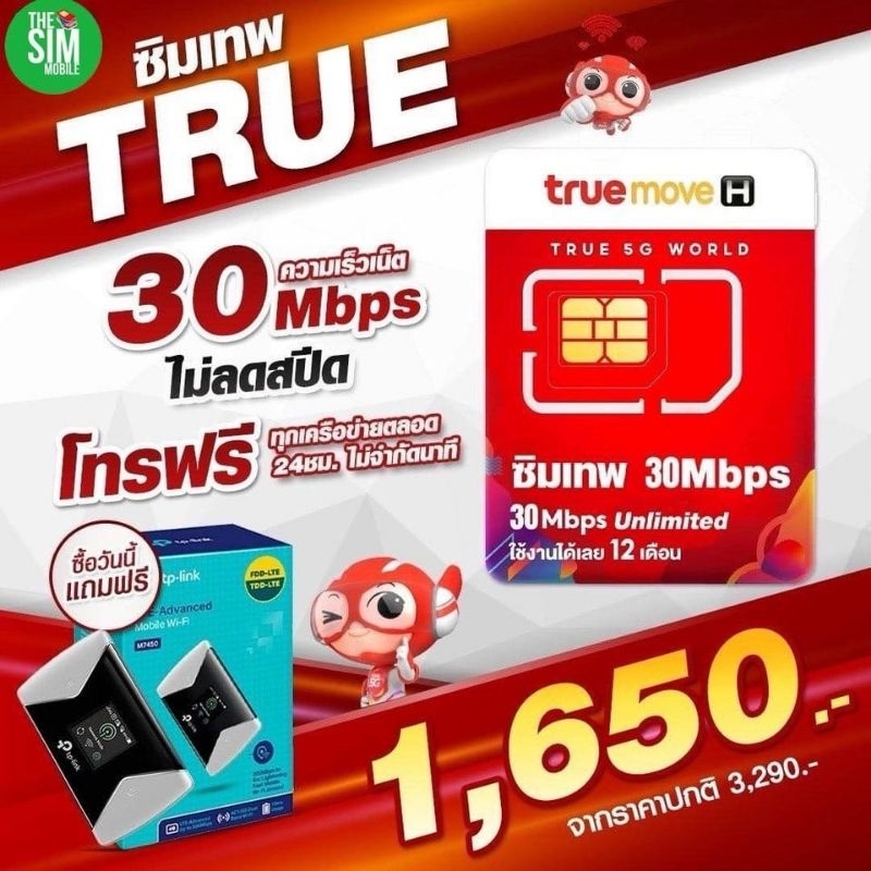 Trueซิมเทพรายปี เน็ตไม่อั้น30Mbps +โทรฟรีทุกเครือข่าย | Shopee Thailand