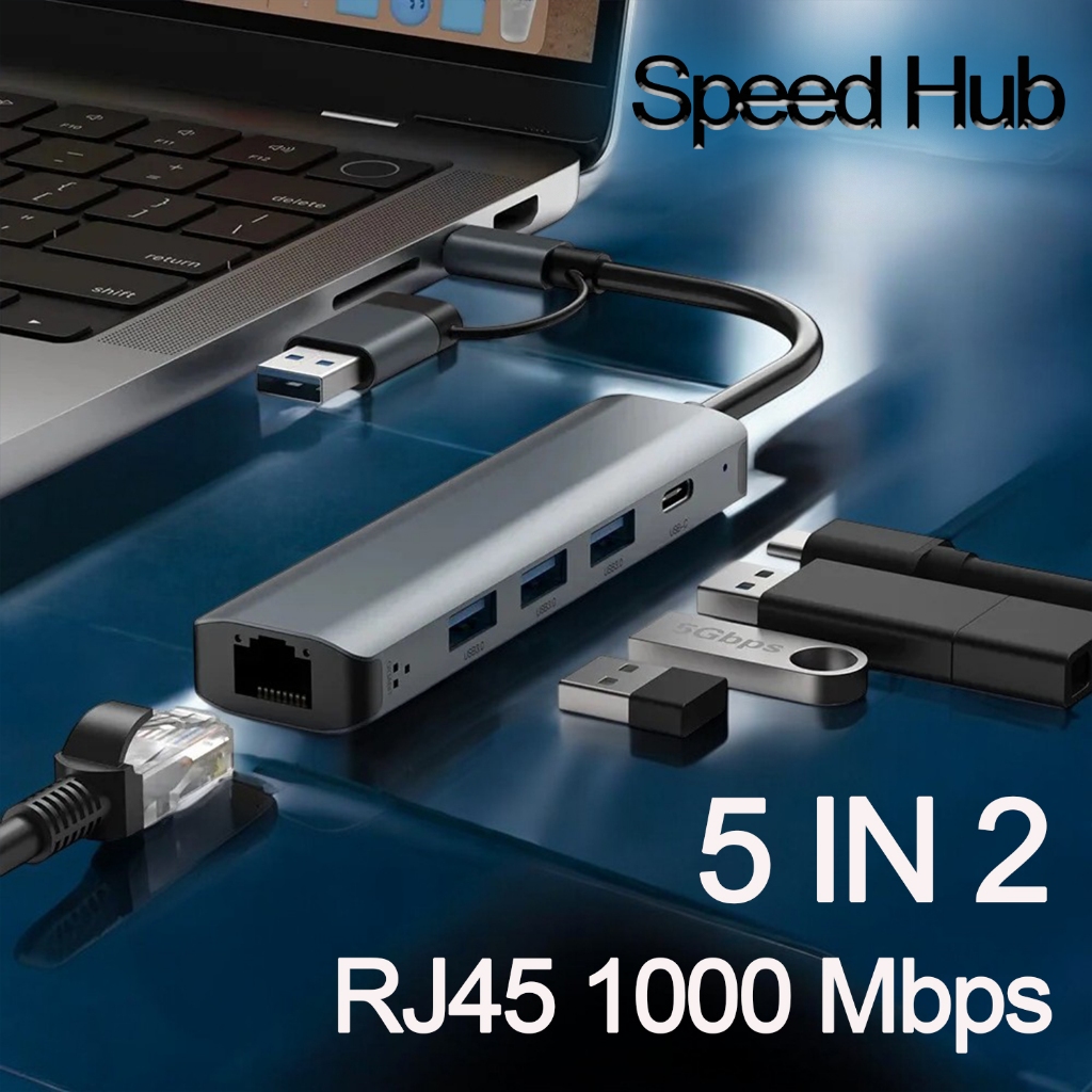 Speed Hub 5 in 1 Type-c/ USB 3.0 OTG USB3.0/Type-CTO RJ45 Gigabit ...