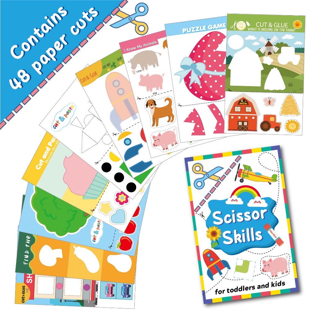 Scissor Skills Book หนังสือกิจกรรมตัดกระดาษ 48 แผ่น ฝึกตัดกระดาษ สำหรับ ...