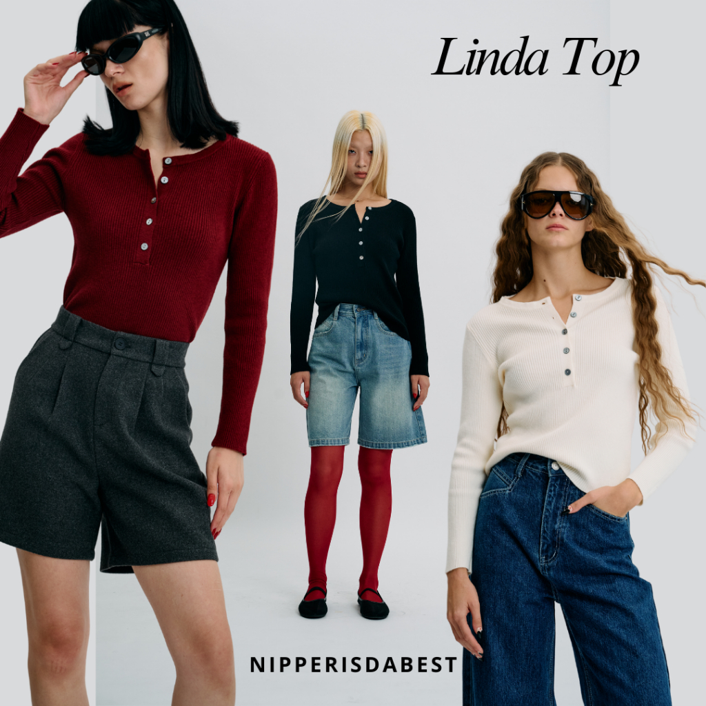 NIPPERISDABEST เสื้อรุ่น Linda top แขนยาว ผ้า knit กระดุมหน้า | Shopee ...