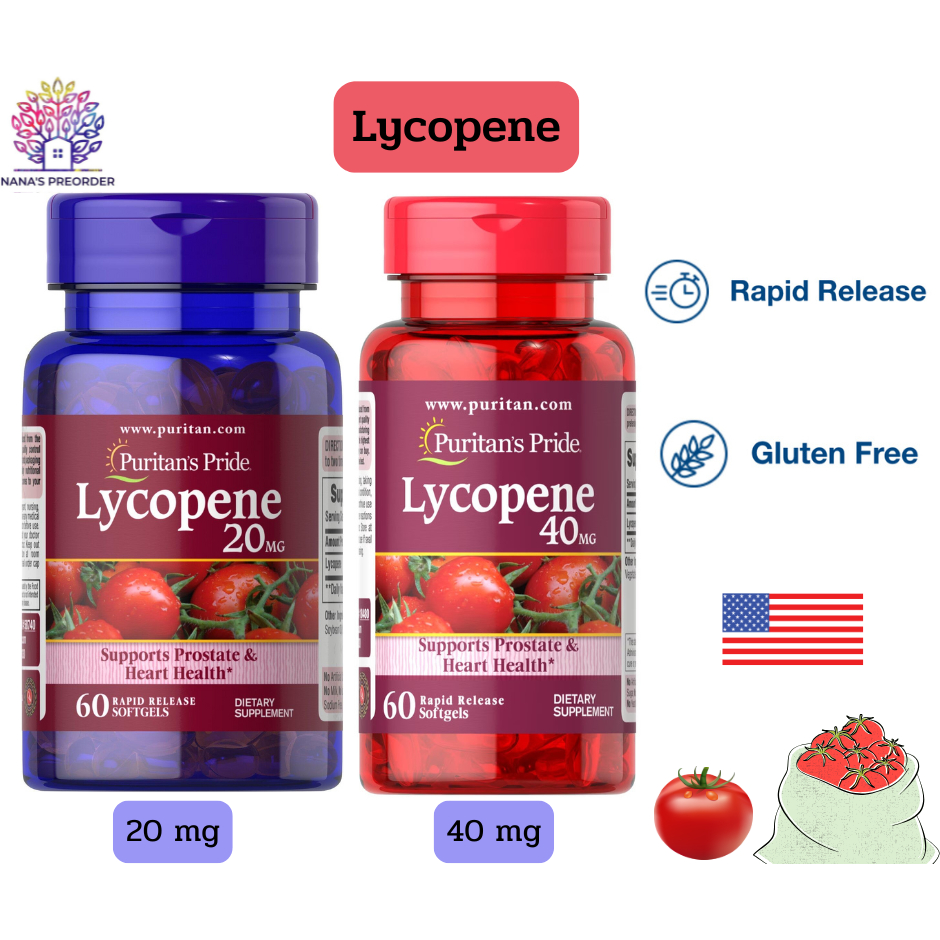 Puritan's Pride Lycopene (ไลโคปีน) 20 mg และ 40 mg ขนาด 60 Softgels ...