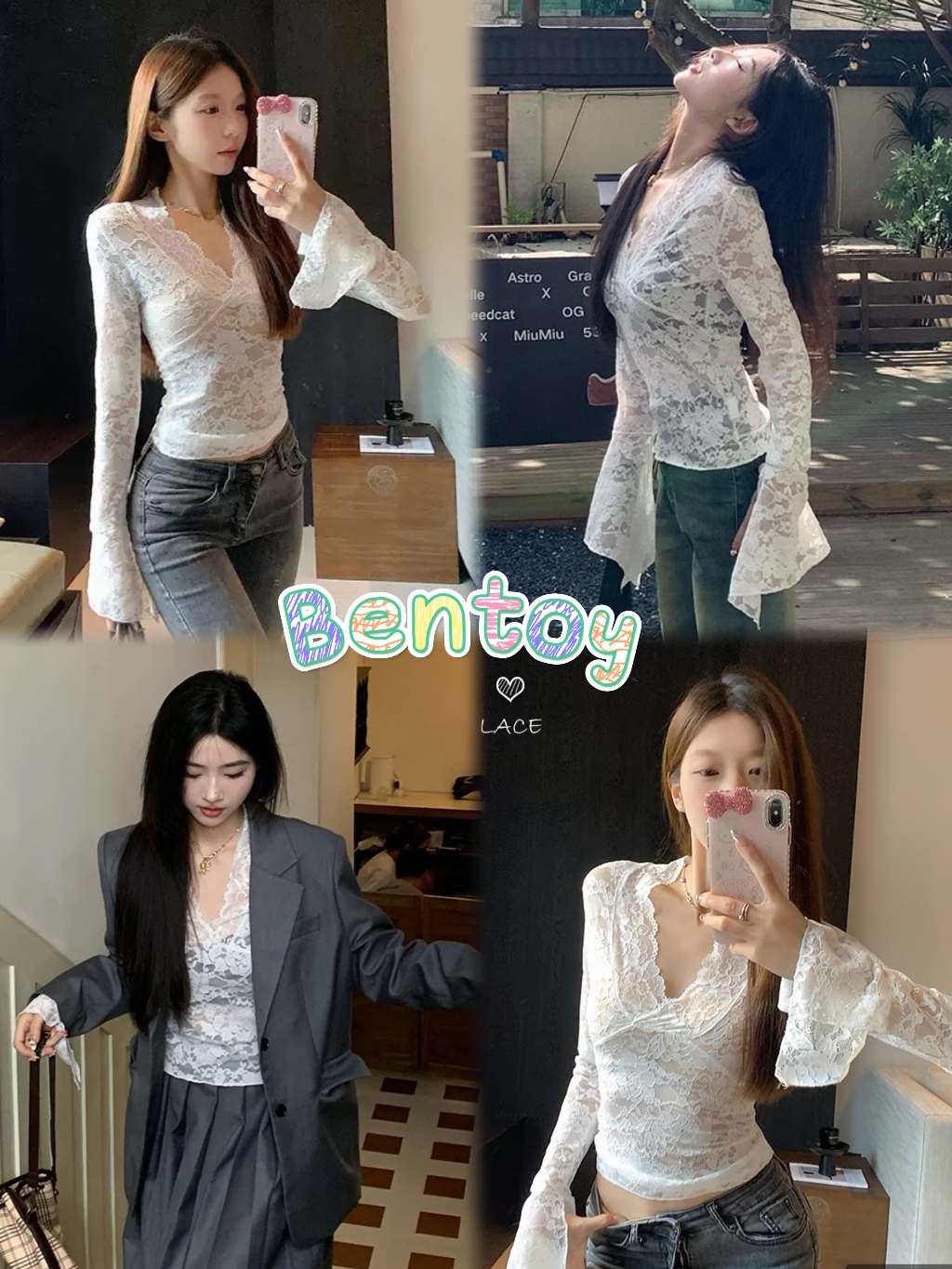 Bentoy(bratop2019)เสื้อแขนยาว เสื้อลูกไม้ หน้าวี เซ็กซี่ รัดรูป ทรงสวยมาก | Shopee Thailand