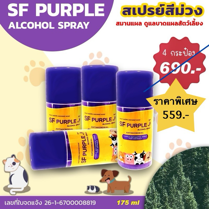 [New] Set 4 กระป๋อง สเปรย์สีม่วง SF PURPLE Alcohol spray สมานแผล ดูแล ...