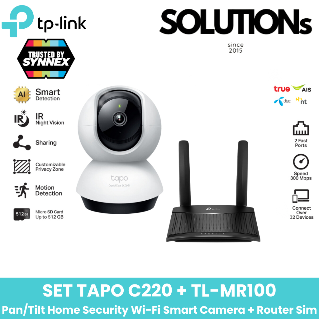 TP-LINK SET TAPO C220 + TL-MR100 Pan/Tilt Home Security Wi-Fi Smart ...