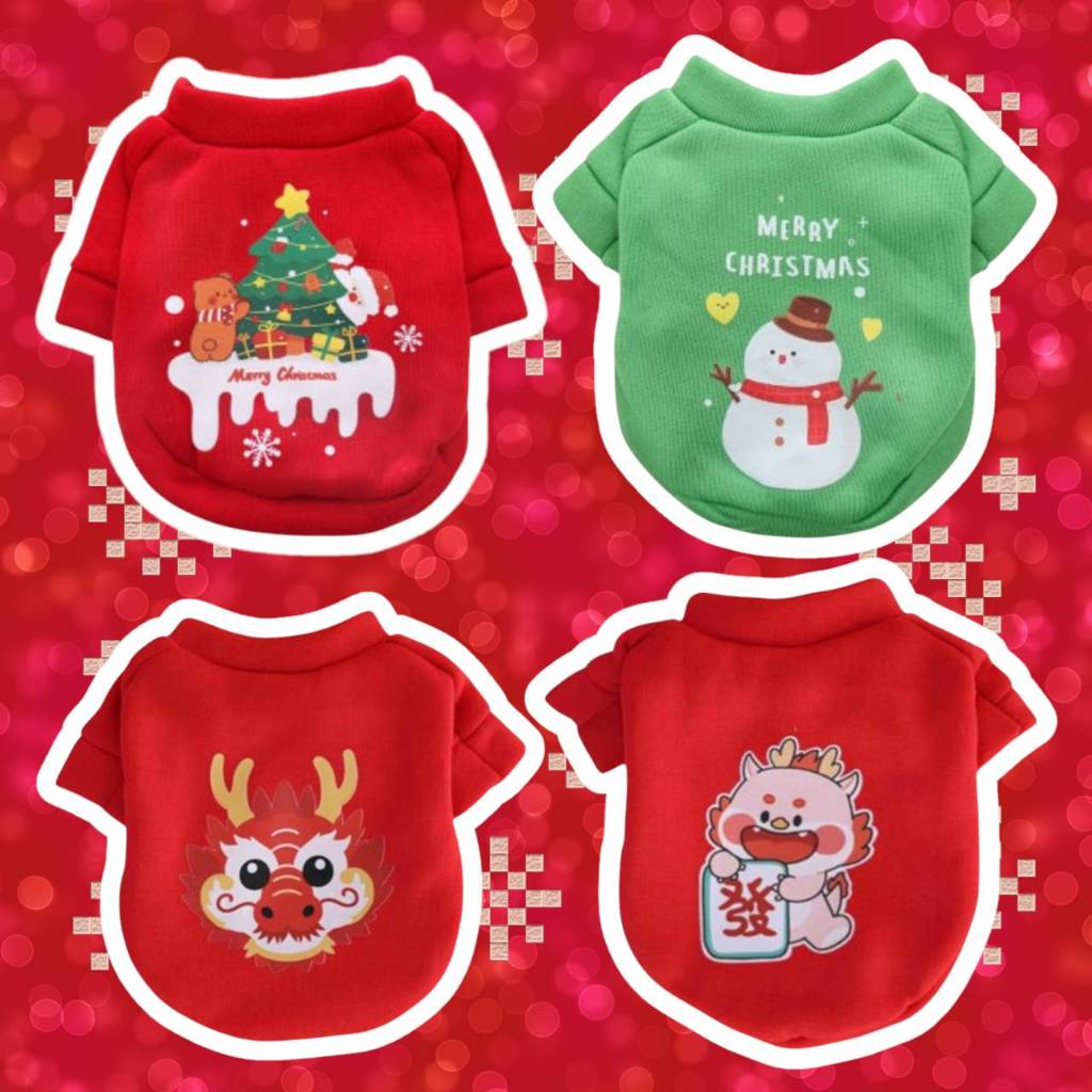 (CM09)เสื้อมีแขนธีมคริสต์มาส+ตรุษจีนสำหรับสัตว์เลี้ยง สุนัข แมว (พร้อม ...