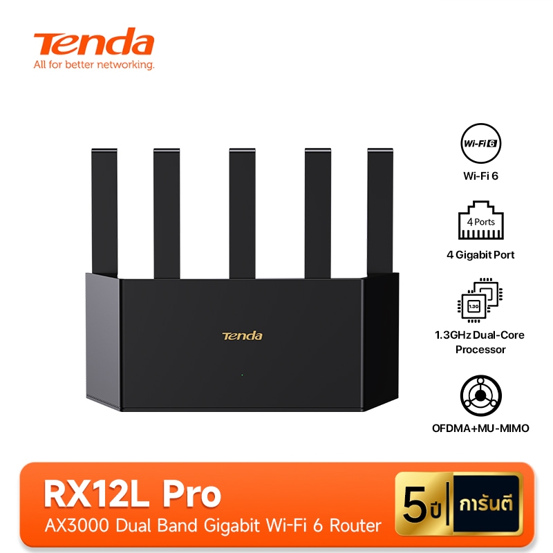 Tenda RX12L Pro Gigabit เราเตอร์ AX3000 Dual Band Wifi 6 Router เร้าเตอร์ไวไฟ 2.4G / 5GHz ...