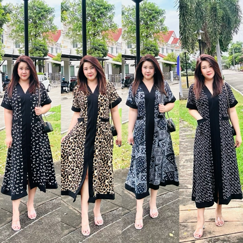 เดรสสาวอวบ อก 38-50 ผ้าเด้งไอทีวาย แต่งสาบหน้า มีกระเป๋า 2 ข้าง Clothing Dress Women ผู้หญิง ...