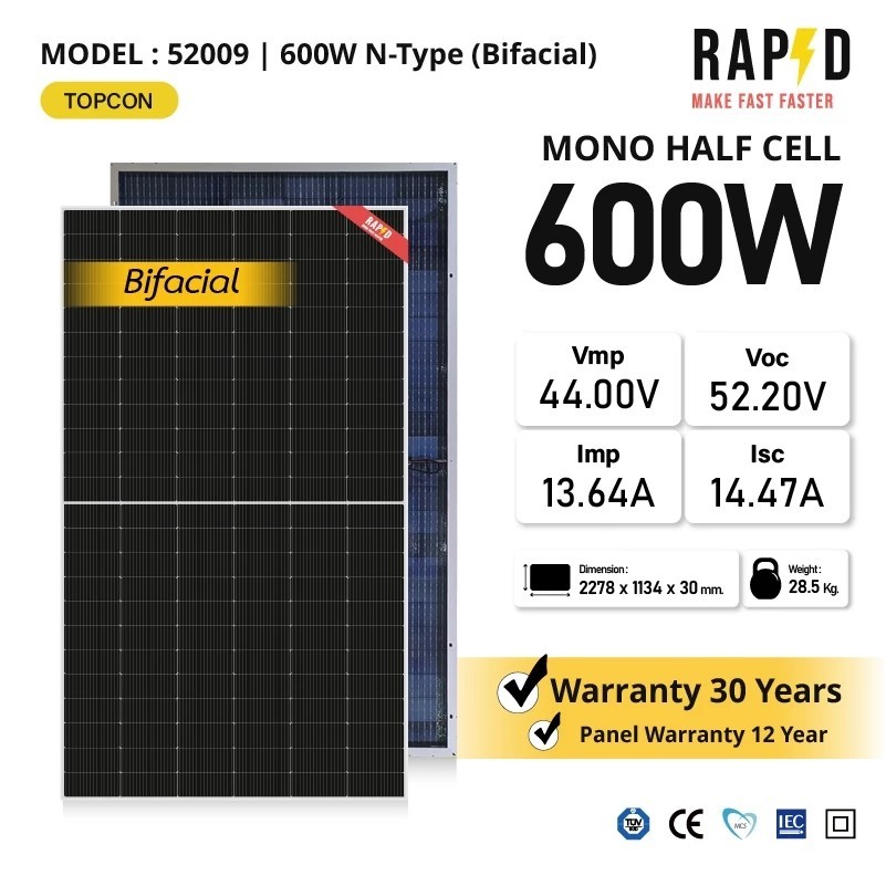 ฟรีค่าส่ง !! RAPD แผงโซล่าเซลล์ 600W Mono Half Cell / 600W Full Black ...