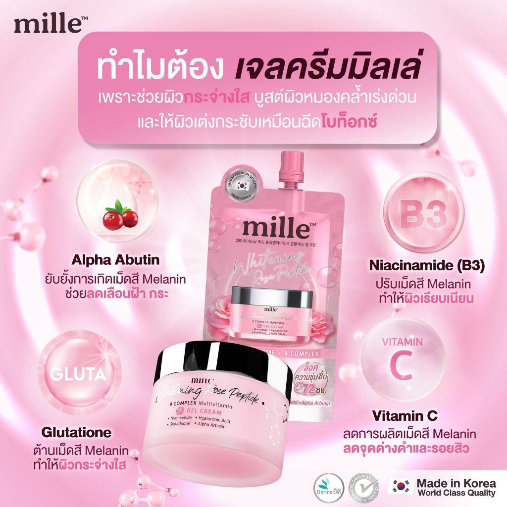 มิลเล่ มอยส์เจล ใหม่ล่าสุด Mille Whitening Roes Peptide 9 Complex Gel ...