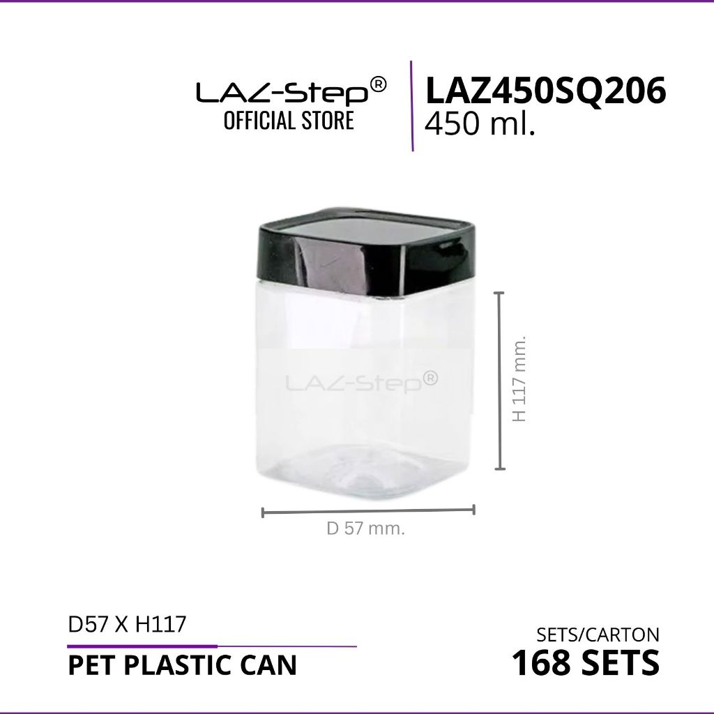 LAZ-Step กระป๋องพลาสติก PET ซีรี่ย์ 206 LAZ450SQ206 ขนาด 450 ml. บรรจุ ...