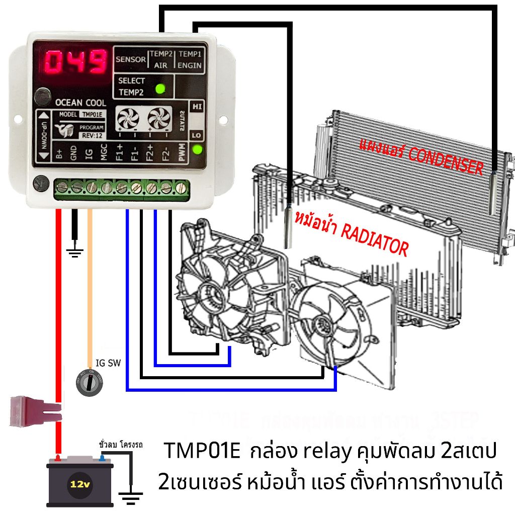 ชุดควบคุมพัดลมหม้อน้ำ 2ตัว TMP01E สั่งพัดลมไฟฟ้า 2 สเต็ป อุณหภูมิ 0-125 ...