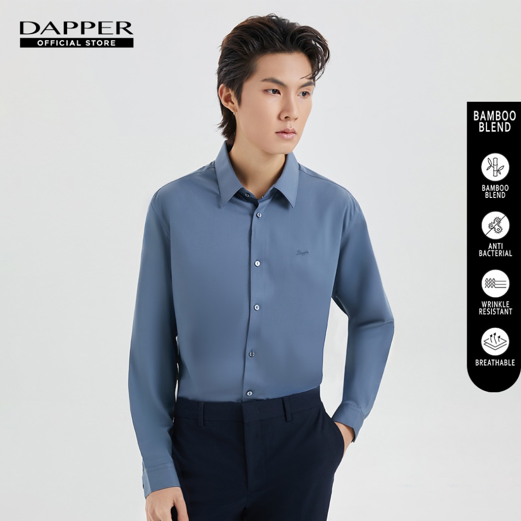 DAPPER เสื้อเชิ้ตแขนยาว BAMBOO BLEND ทรง Smart Fit สีเทาอมฟ้า (BSL/DG/335TB) | Shopee Thailand