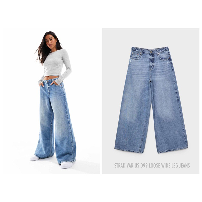 STRADIVARIUS กางเกงยีนส์ ขากว้าง ทรงตรง D99 LOOSE WIDE LEG JEANS (C0901) | Shopee Thailand