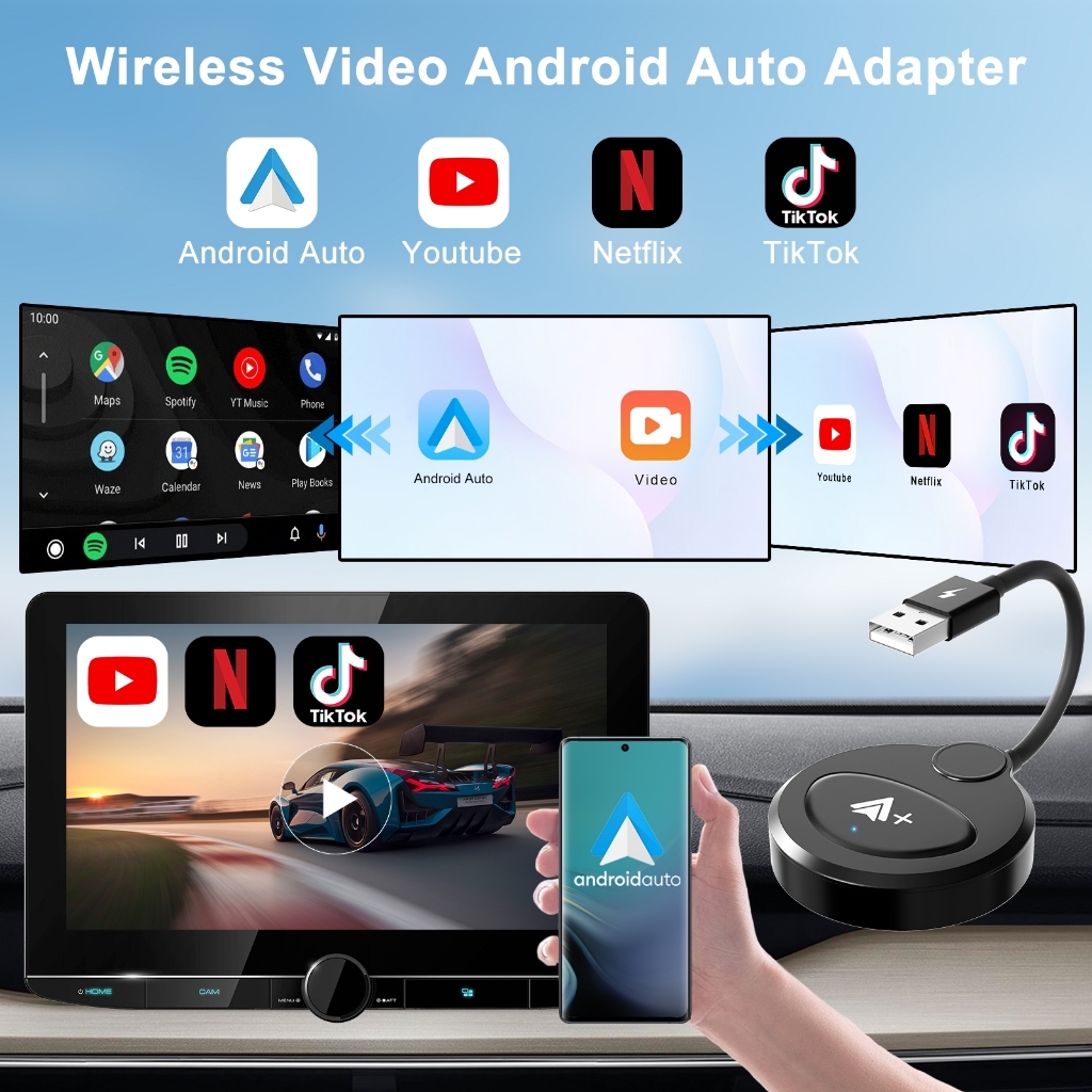 FEINODI Android Auto อแด็ปเตอร์ไร้สายอัตโนมัติ Android, Plug & Play ...