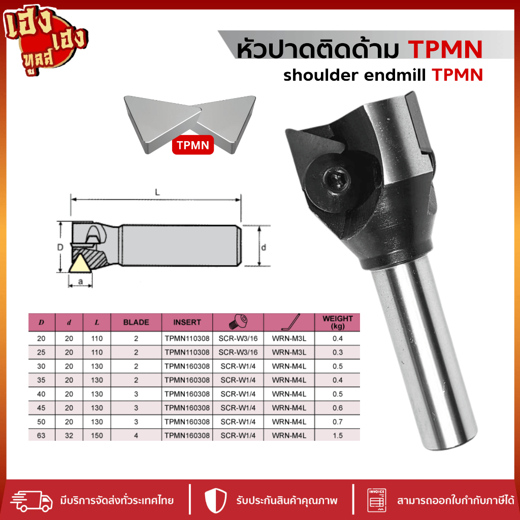 หัวปาด Face Milling Holder เม็ดสามเหลี่ยม TPMN T16 T22 ก้านเตเปอร์ C20 C25 โต 30-100มม หัวปาดติด ...