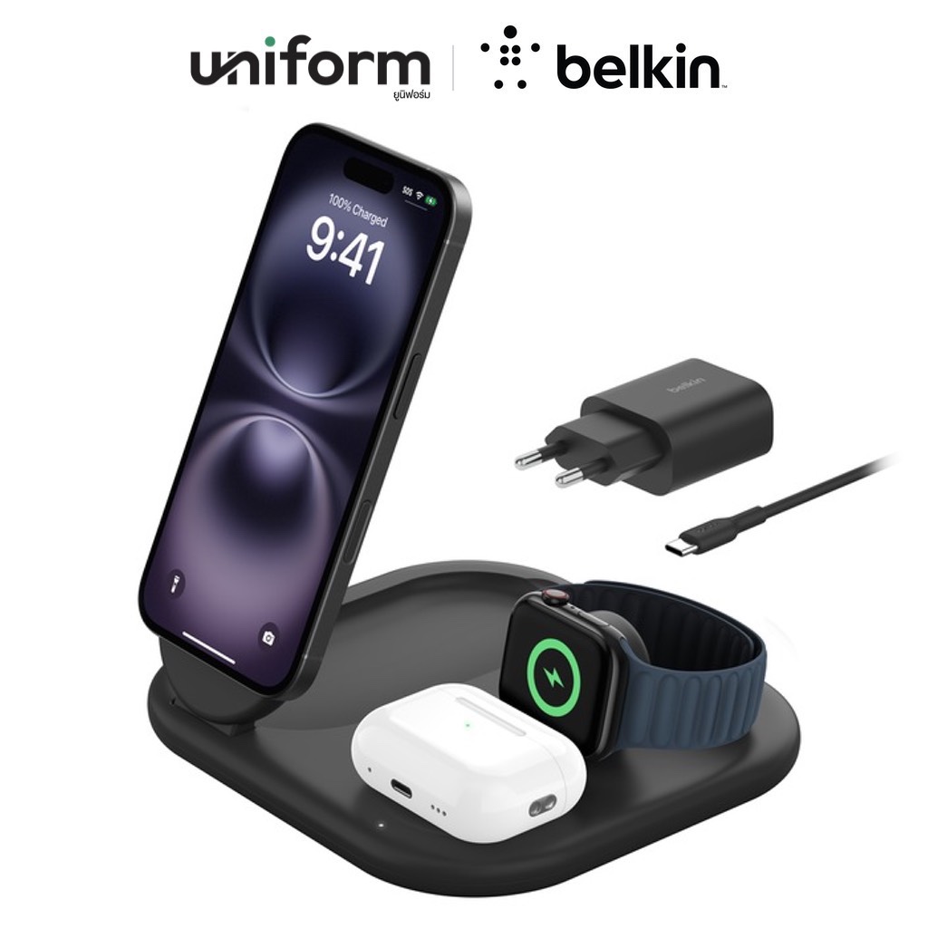 แท่นชาร์จไร้สาย Belkin BOOST CHARGE Qi2 3-in-1 Wireless Charging Pad ...