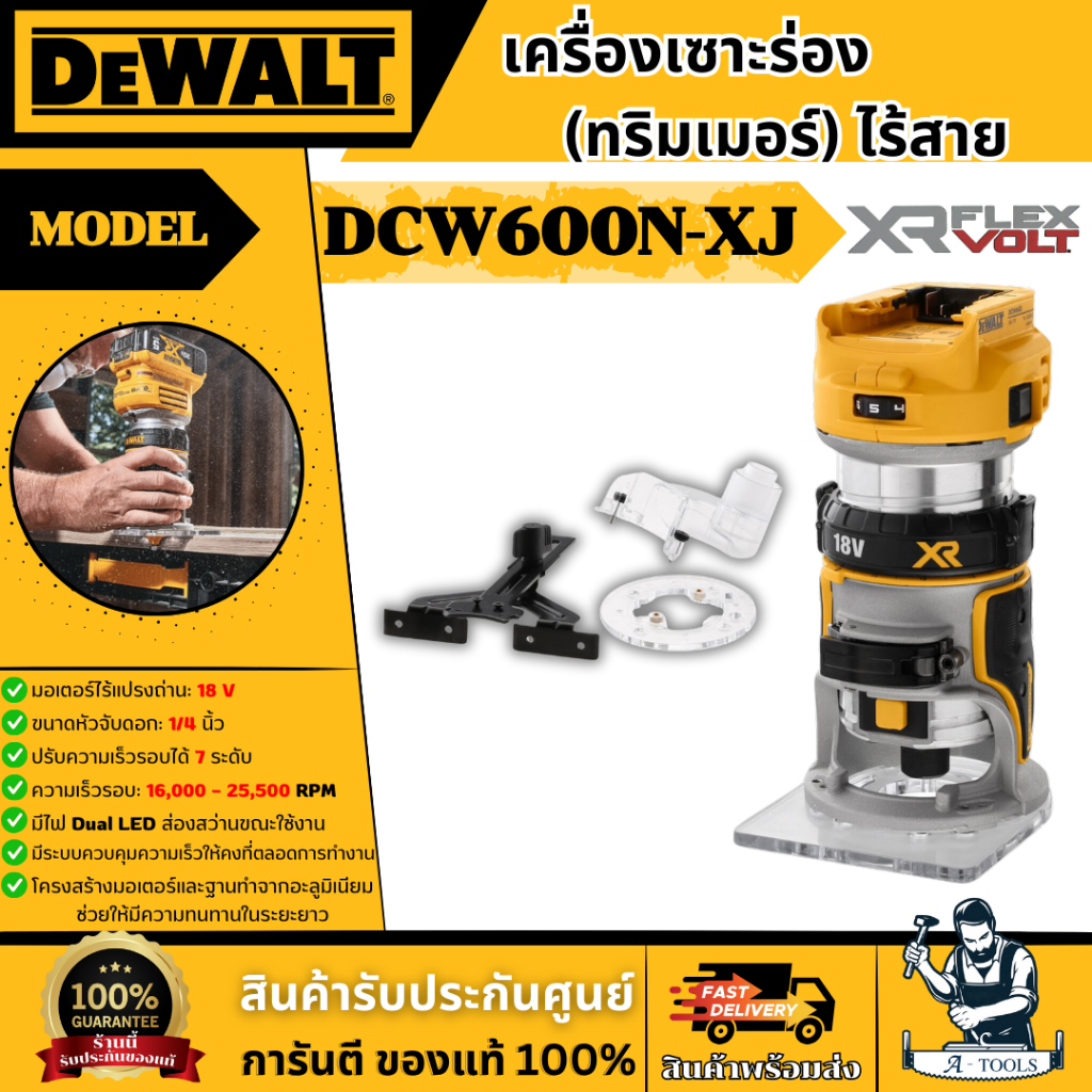 +ส่งฟรี+ DEWALT เครื่องเซาะร่อง (ทริมเมอร์) 1/4" รุ่น DCW600N-XJ 20V ...