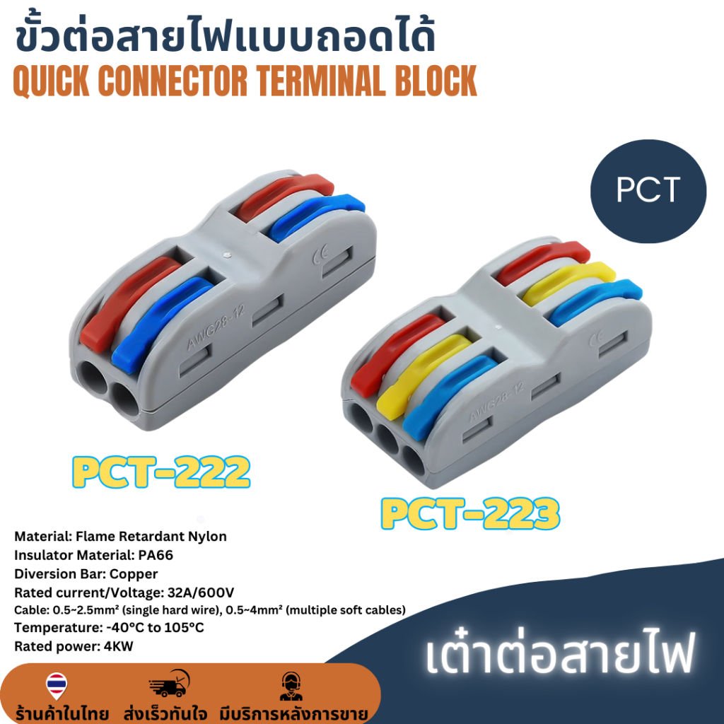PCT-222 PCT-223 (SPL) ขั้วต่อสายไฟ เต๋าต่อสาย Quick Connector 0.08 - 0 ...