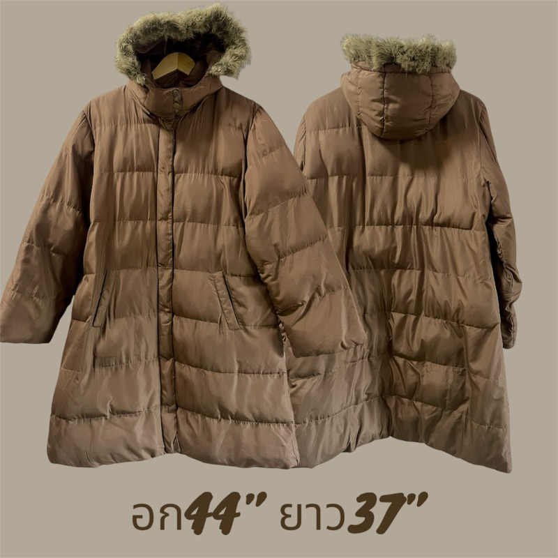 (มือสอง)Long padding jacket with furhood | Shopee Thailand