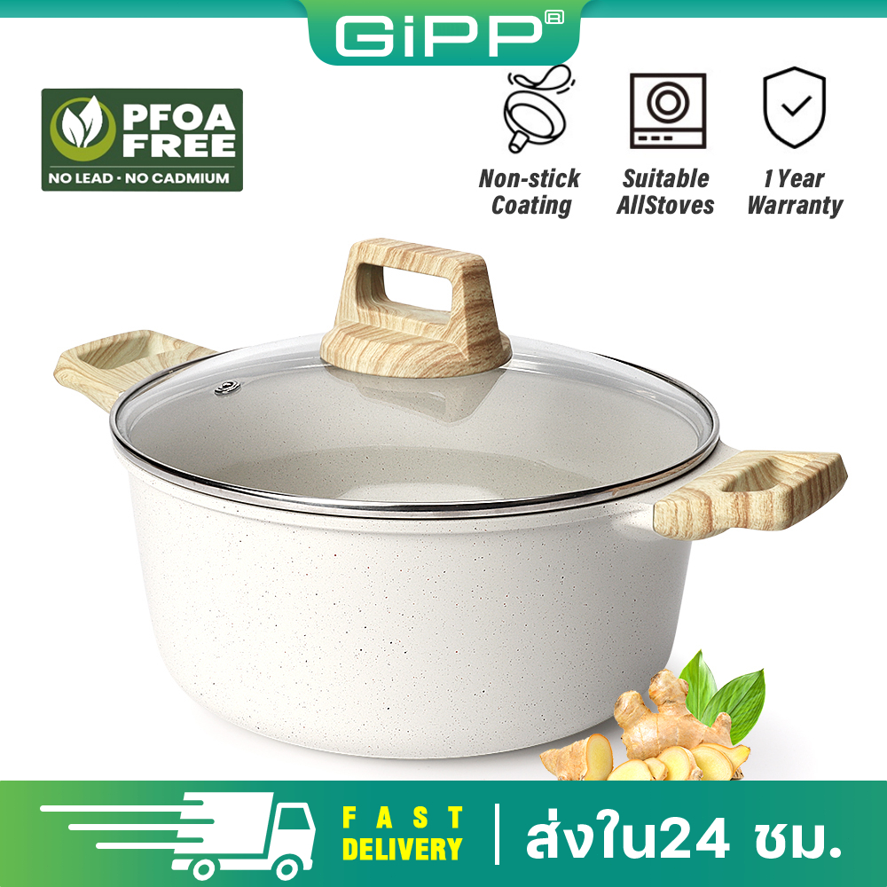 GiPP หม้อซุปสุขภาพ 24-28 ซม. เคลือบเทฟล่อนไม่ติดอาหาร ใช้ได้ทั้งเตาไฟฟ้า แก๊ส และอินดักชั่น ...