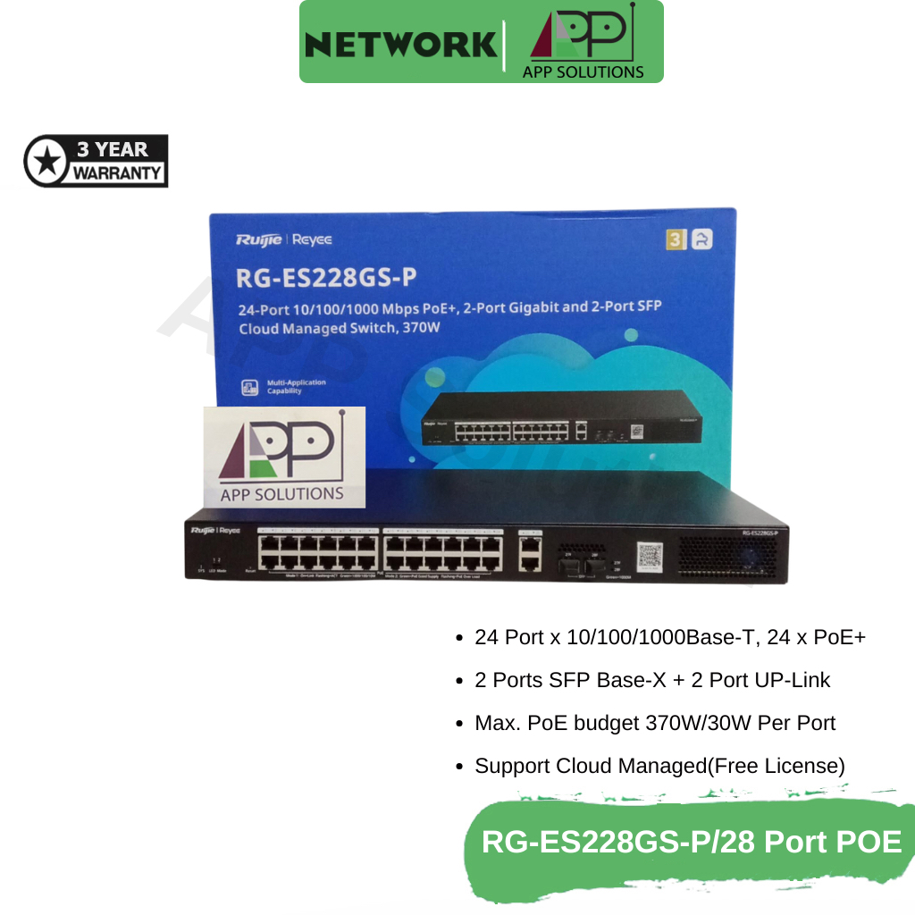 REYEE Switch(สวิตซ์ฮับ)Port Gigabit 24POE+2UPLINK+2SFP รุ่นRG-ES228GS-P ...