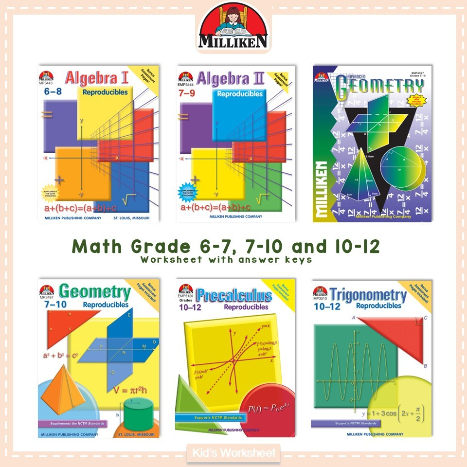 Math Worksheet Algebra I, Algebra II, Geometry and Trigonometry for ...