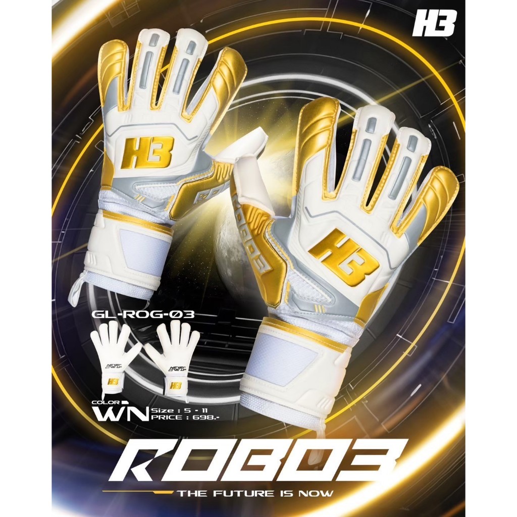 ถุงมือผู้รักษาประตู ถุงมือโกล H3 รุ่น ROBO GEN 3 สุ่มสี ไซส์ 5-11 มี ...