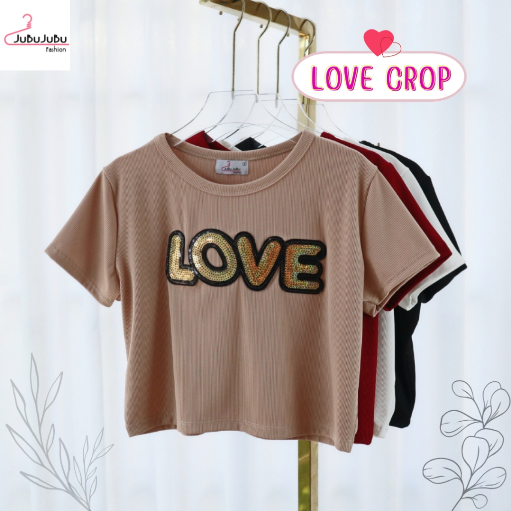 Love Crop Top เสื้อครอปสาวอวบ ติดอะไหล่Love ผ้าร่อง อก35-42 นิ้ว เสื้อ ...