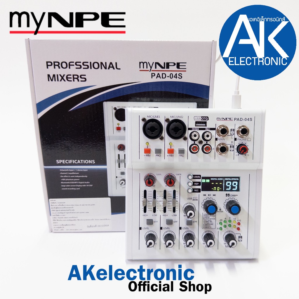 MYNPE PAD-04S MIXER มิกเซอร์ 4 ช่อง เอฟเฟคแท้ 99 DSP ไฟเลี้ยง5V บลูทูธ usb interface มิกเซอร์ ...