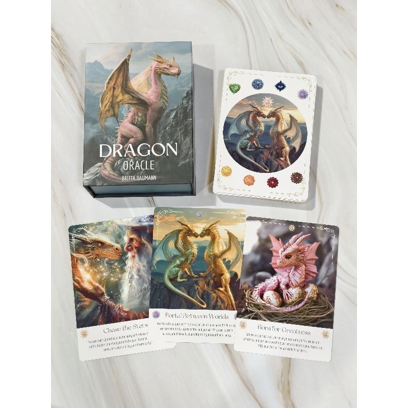 Dragon Oracle ไพ่ออราเคิลแท้ธีมมังกรขอบทองกลิตเตอร์พร้อมคู่มือสวยหรู ...