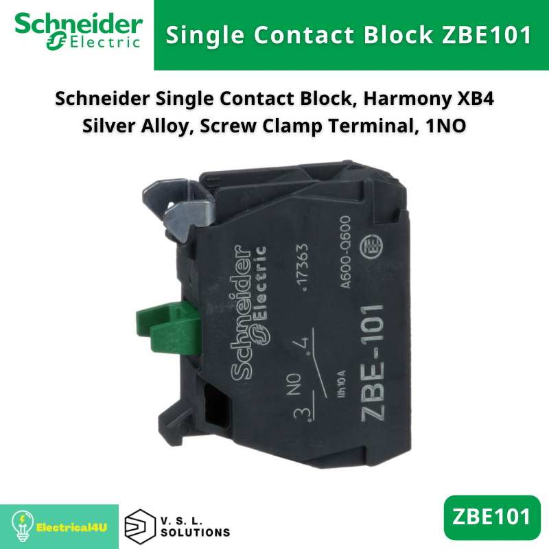 Schneider Electric ZBE101 Single Contact Block 1NO, Harmony XB4, Silver ...
