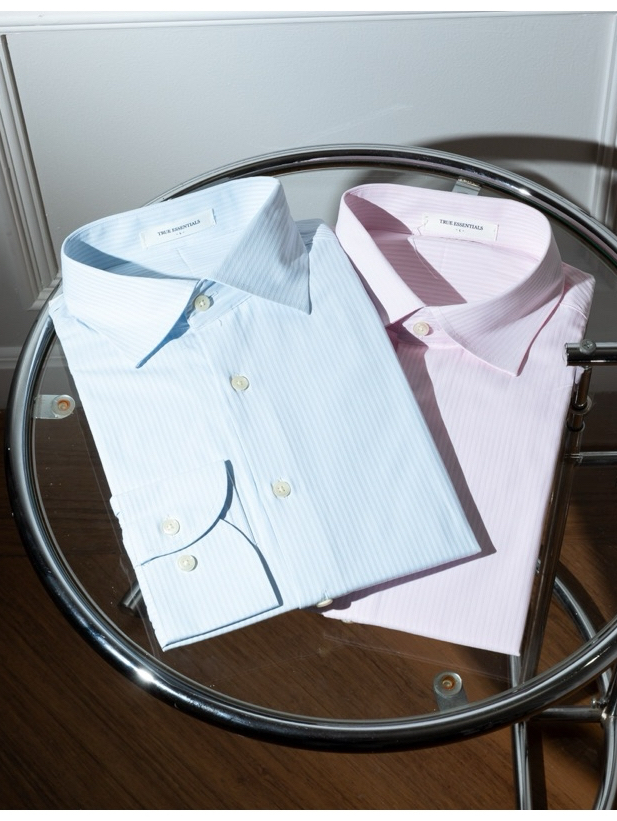 True Essentials เสื้อเชิ้ตลายทางสีฟ้าอ่อน และสีชมพูพาสเทล | Shopee Thailand