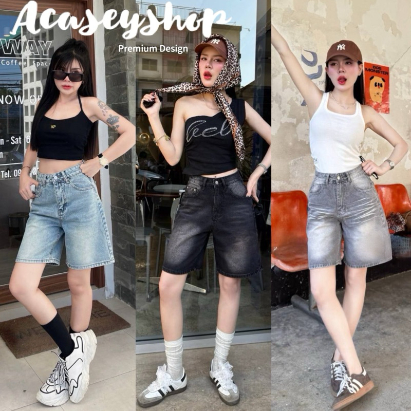 กางเกงยีนส์ขาสั้น 3ส่วน Basic Sigma Jeans 🤎 | Shopee Thailand
