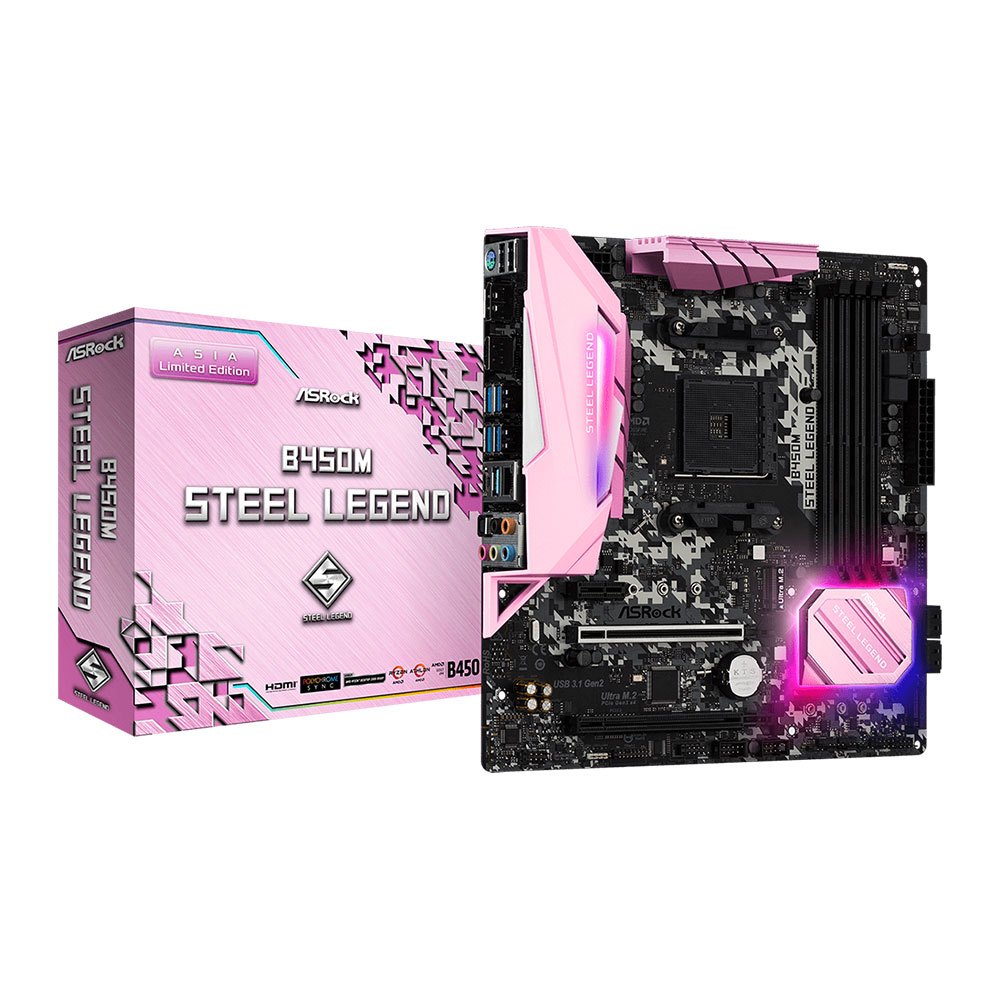 MAINBOARD (เมนบอร์ด) AM4 ASROCK B450M STEEL LEGEND (PINK) | Shopee Thailand