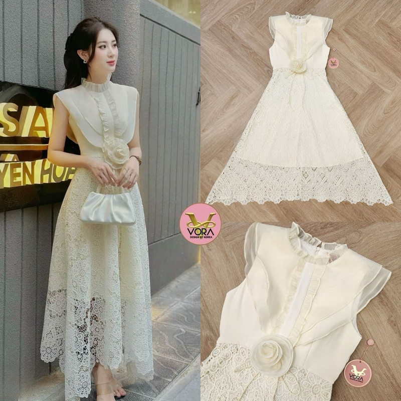 vora Dress ยาว แขนกุด ด้านหน้าแต่งระบายสองชั้น อกมีฟองน้ำจัดทรงให้ค่ะ จับลอนช่วงคอเสื้อ เอว ...