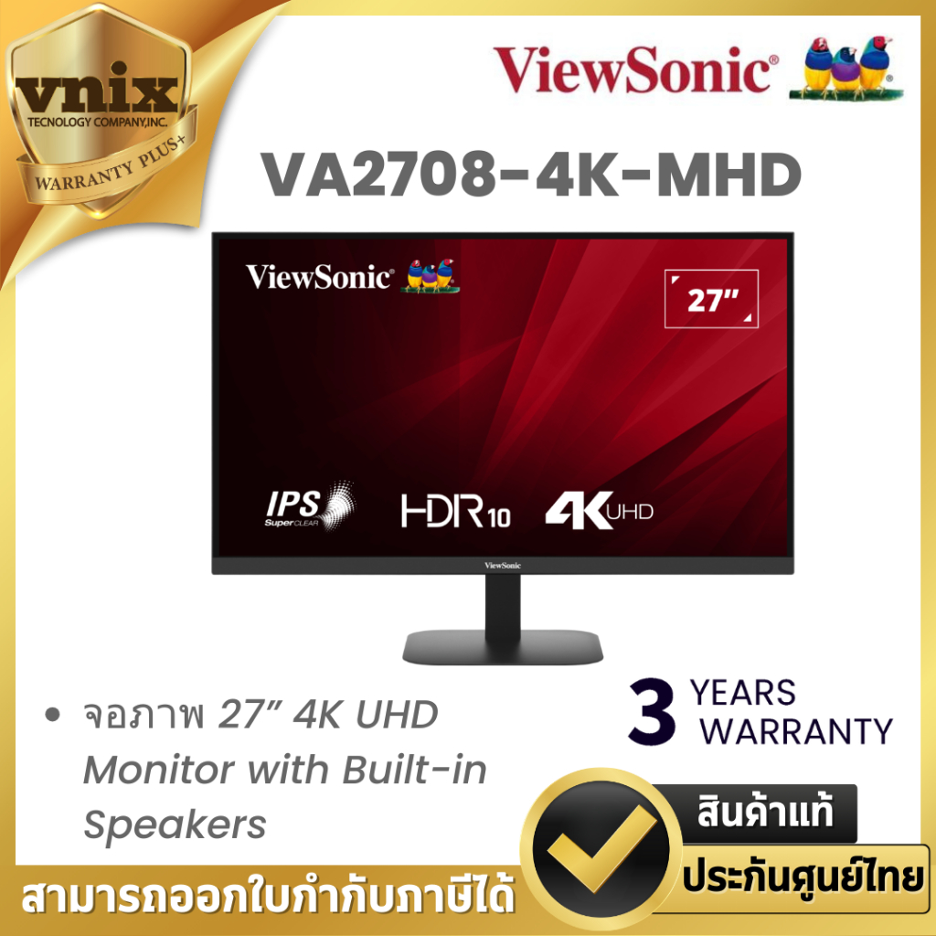 VIEWSONIC VA2708-4K-MHD จอภาพ 27” 4K UHD Monitor with Built-in Speakers ...