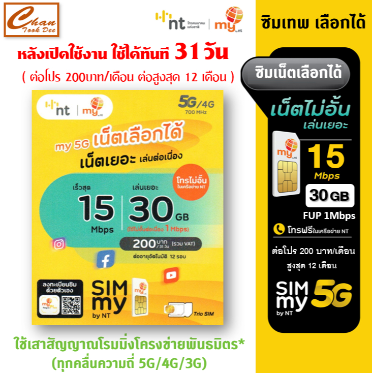 [ Set 1 ] ซิมเทพ my เลือกได้ ซิมเทพ Mini 15Mbps 30GB FUP 1Mbps ไม่อั้น ฟรีเดือนแรก ต่อโปร 200 ...