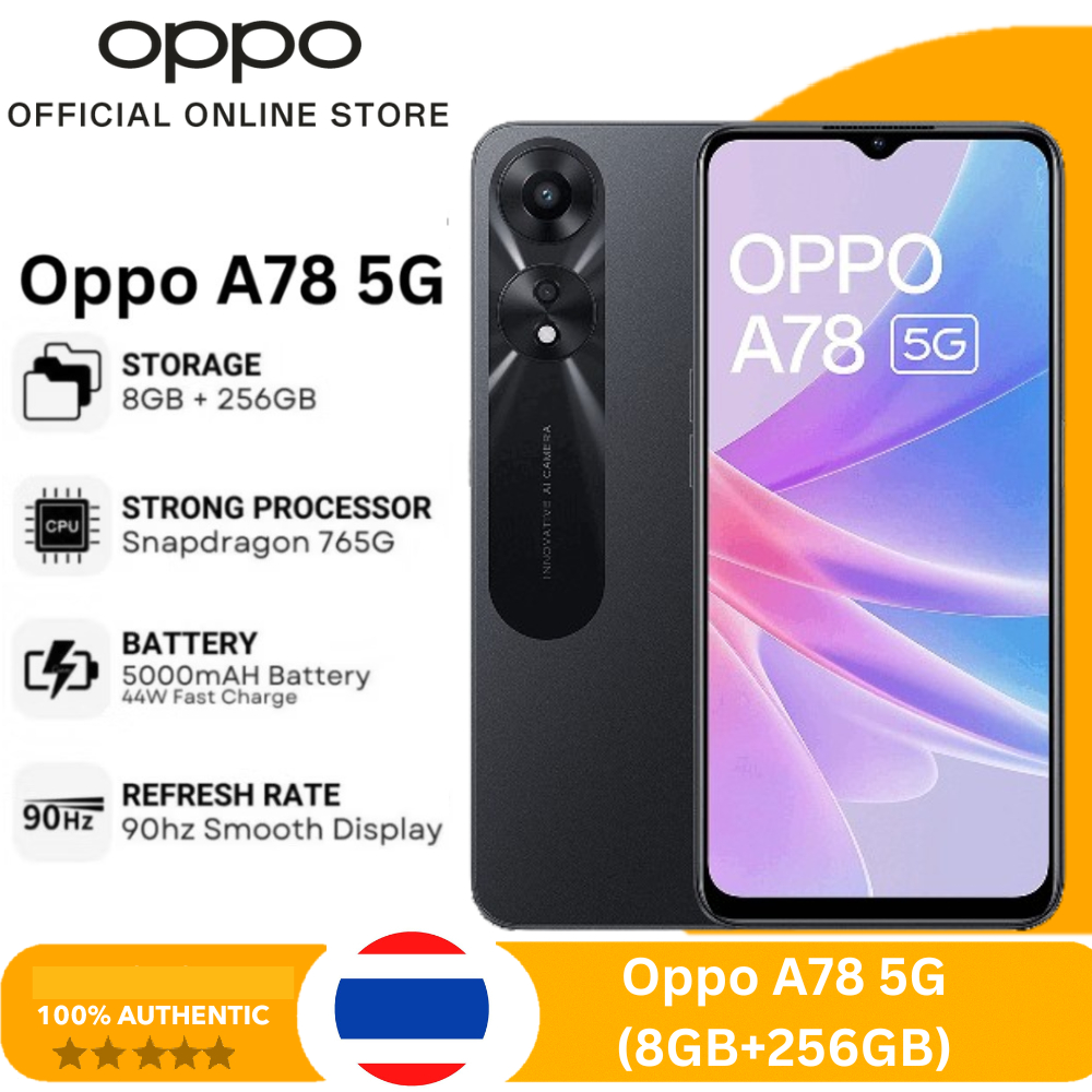 รับประกันศูนย์ 5 ปี Oppo (8+256) A78 5G โทรศัพท์มือถือ หน้าจอ FHD+ ...