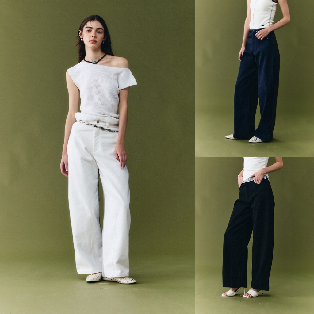 STUDIO UNKNOWN - Dannie Balloon Trousers กางเกงบอลลูนตัดต่อผ้าวูลและยีนส์ | Shopee Thailand