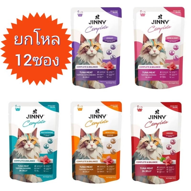 [ยกโหล]Jinny Complete จินนี่ คอทพลีท อาหารเปียกแมว ขนาด70g ×12ซอง | Shopee Thailand