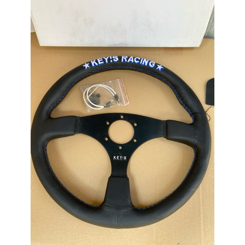 พวงมาลัยหนัง Key Racing ก้านแบนตรงหนังเรียบ 13.5นิ้ว | Shopee Thailand