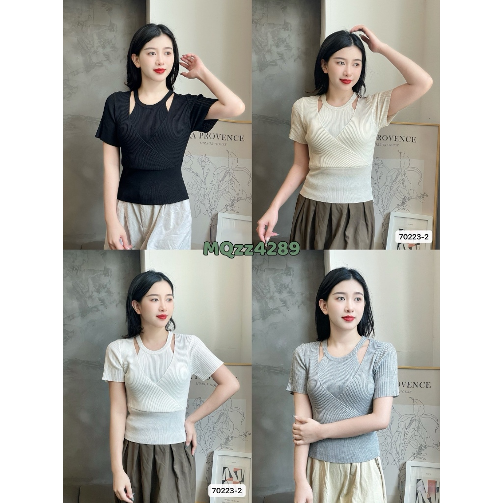 MQzz4289 (พร้อมส่ง) เสื้อยืดแขนสั้น สองสไตล์รวมชิ้นเดียว ผ้าไหมพรม ใส่ ...