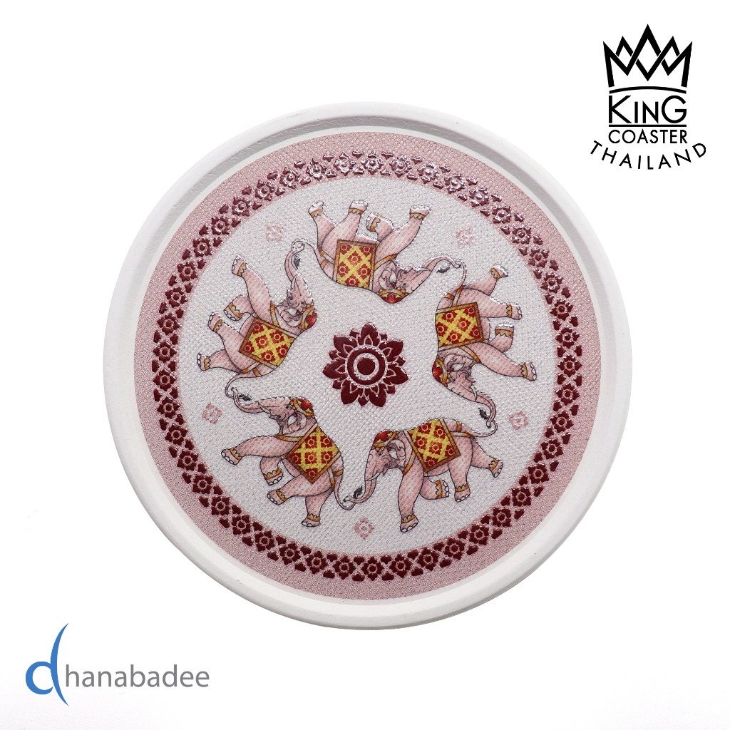 ที่รองแก้วซับน้ำ King Coaster จานรองแก้วดูดน้ำ ทรงกลม R10068 ลายช้าง ...