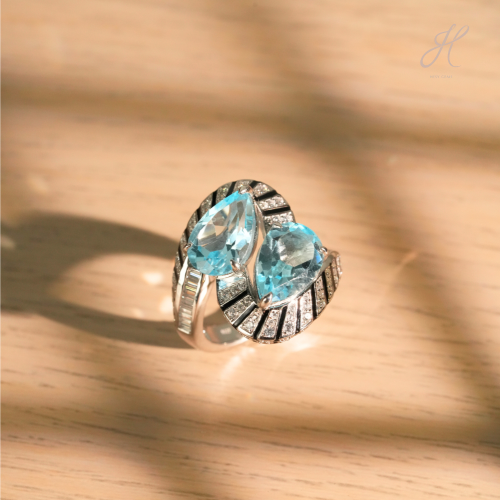 แหวนงูไขว่ สวีทบลูหยดน้ำ ประดับเพชร CZ-(Intertwined Snake Ring with ...