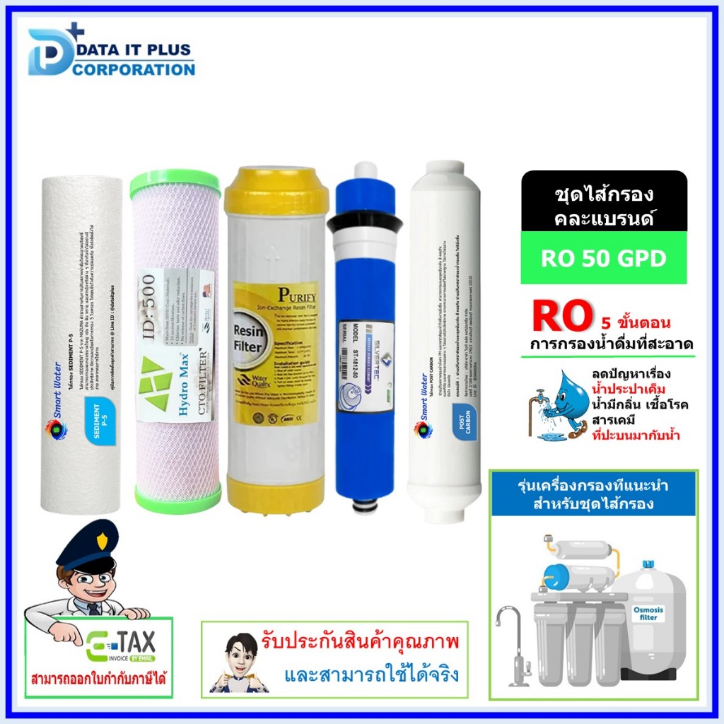 ไส้กรองเครื่องกรองน้ำดื่ม (คละแบรด์) รุ่น RO 50 GPD สีขาว | Shopee Thailand
