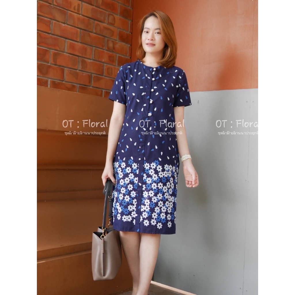OT Flower เดรสผ้าฝ้ายคัทติ้งสวย ทรงดี ใส่ได้ทุกวัน ใส่สบายทรงA ไม่รัด ...