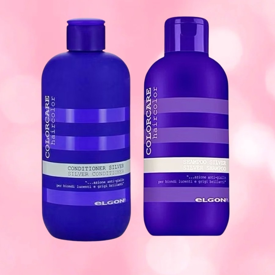 ELGON SILVER 300 ML.แชมพูม่วง+ครีมนวดผมม่วง ลดส้ม เหลืองในเส้นผม ให้สี ...