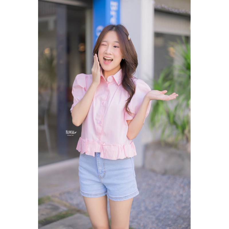 Numsha Brand เสื้อแขนตุ๊กตาแขนสั้นชายระบาย 2589 / NB24094 | Shopee Thailand