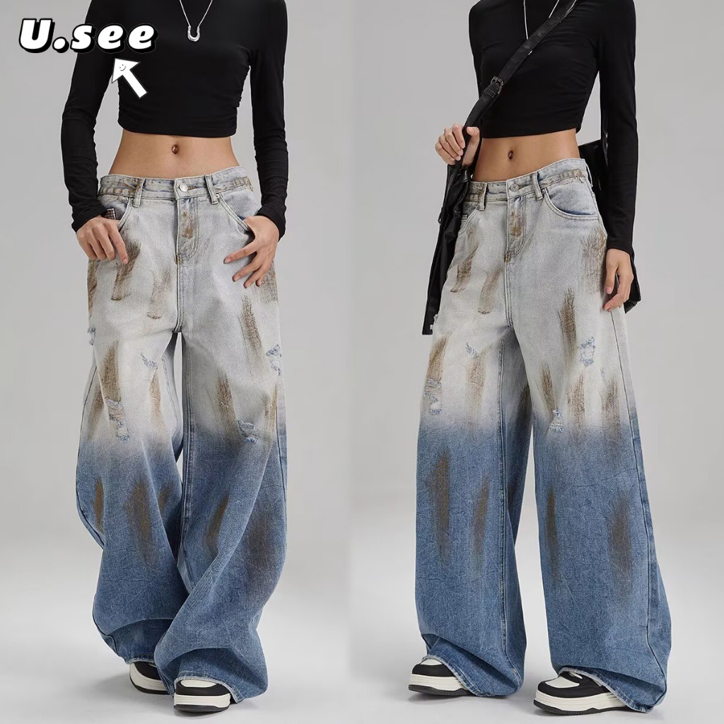 กางเกงยีนส์ กางเกงยีนส์เเต่งขาด สลับสี ดีไซส์พิเศษ ศิลปะมาก#1181 | Shopee Thailand