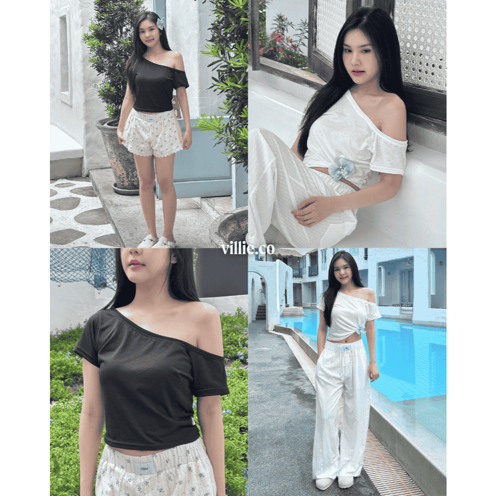 villie Camille Top เสื้อยืดเปิดไหล่ ผ้าคอตตอน | Shopee Thailand